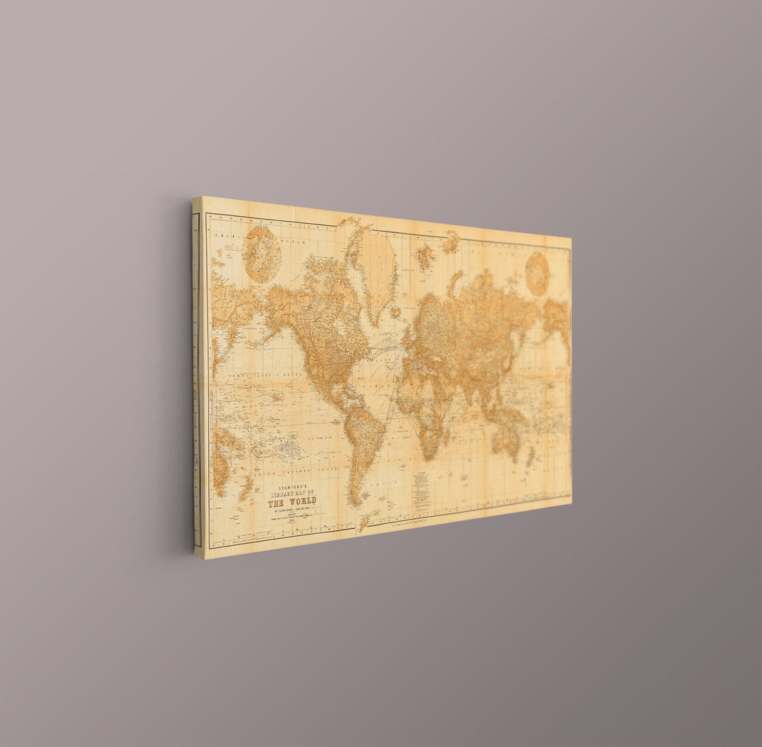 Beautiful World Map Canvas, Vintage Atlas Mercator Projection 1898 ...