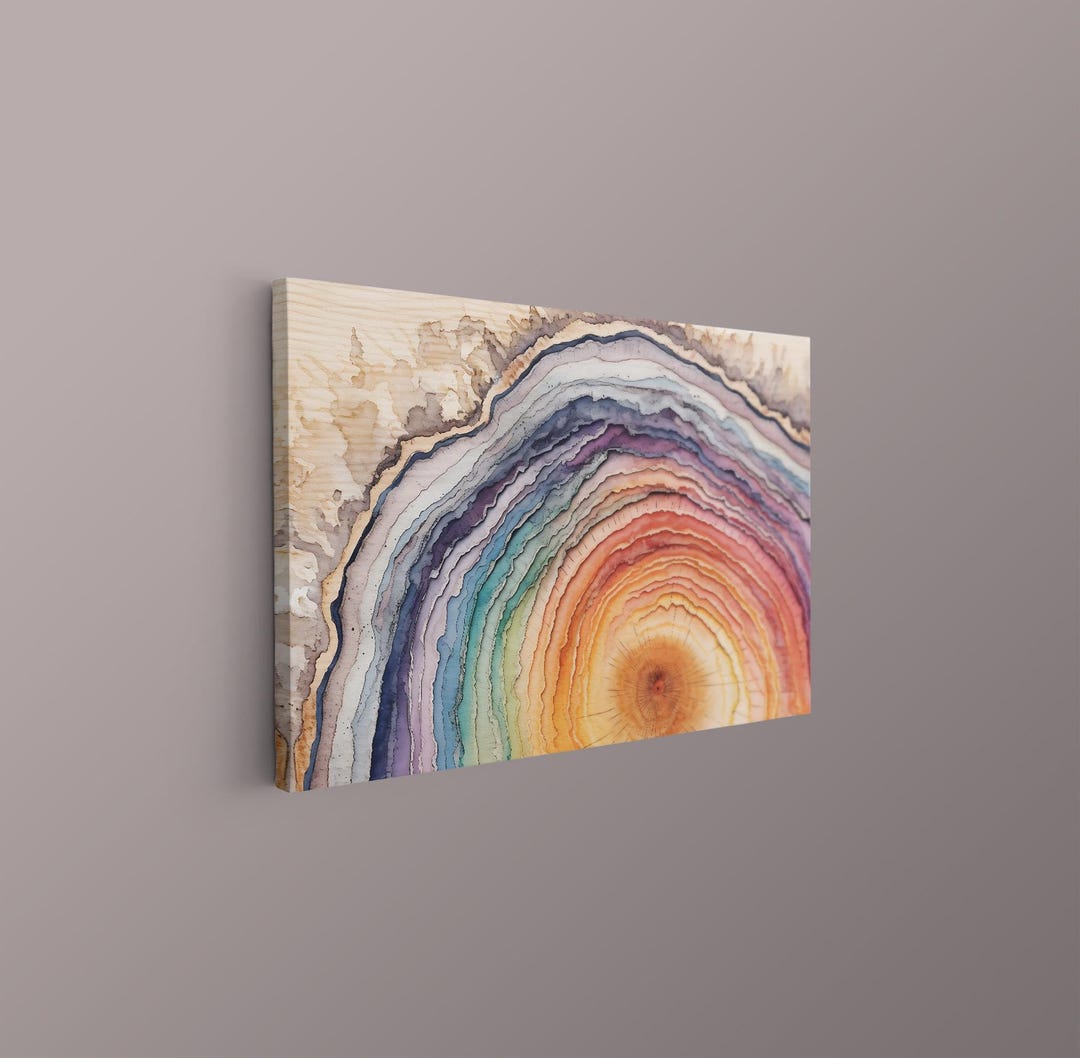 Abstract Wood Ring Wall Art Print, Earth Tone Rainbow Artwork, Boho ...