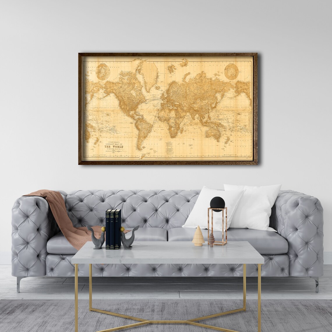 Framed Beautiful World Map, Vintage Atlas Mercator Projection 1898 ...