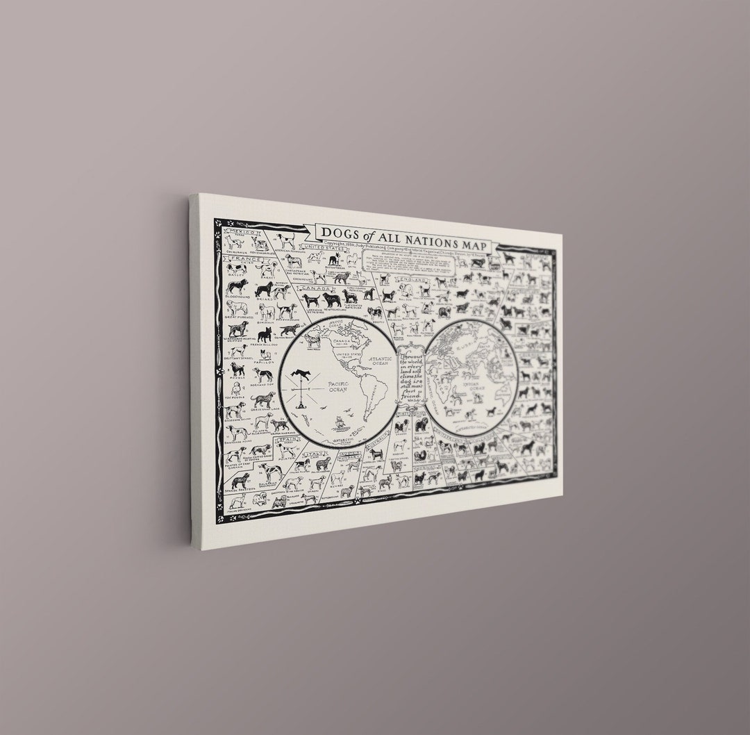 Dogs of All Nations Canvas Poster, 1936 Pictorial Map Showing the Dogs ...