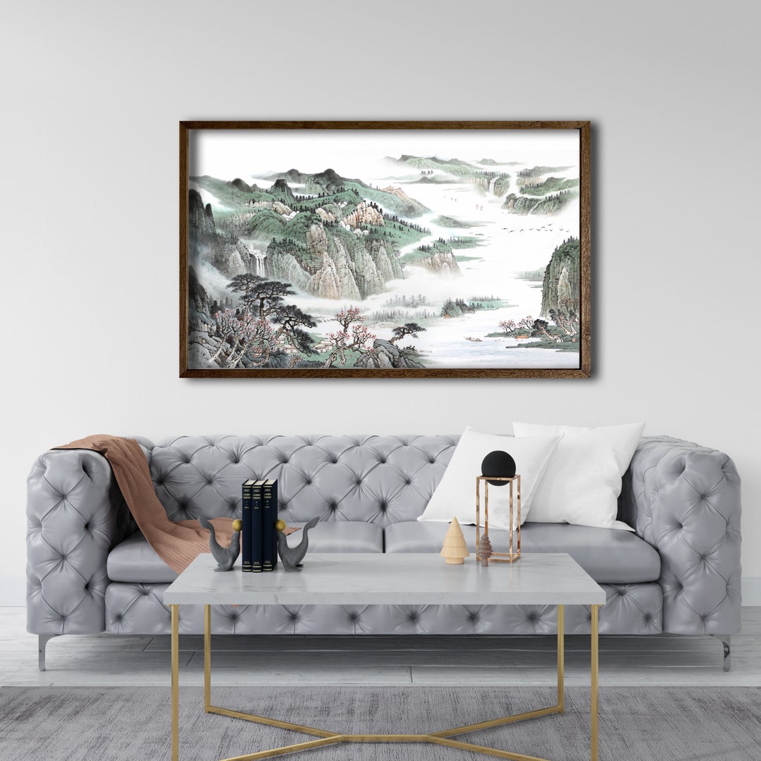 Framed Chinese Landscape, Watercolor Painting, Chinese Canvas Art ...