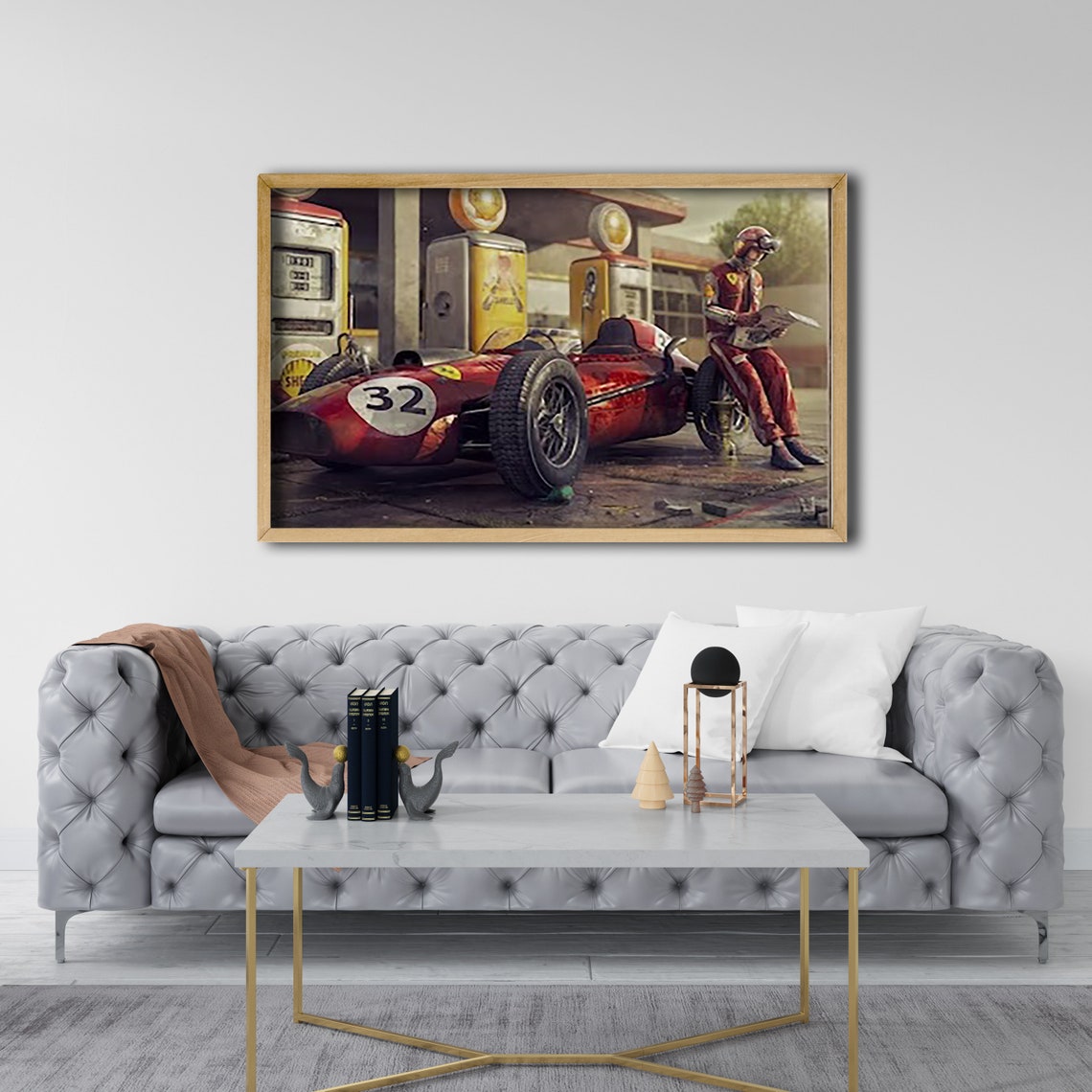 Framed Vintage Ferrari Poster, Vintage Racing Car, Racing Car Canvas ...