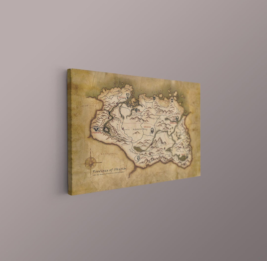 Fantasy Game Map Poster,map of Tamriel Canvas, Province of Skyrim ...