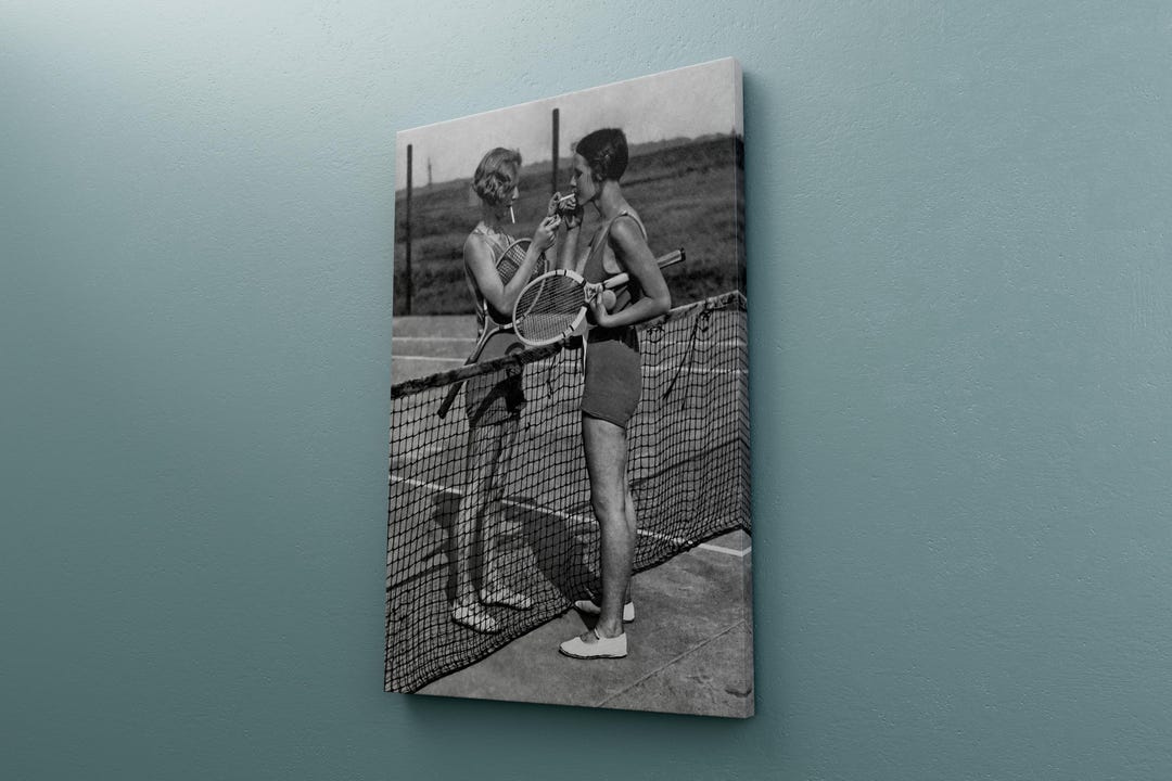 Vintage Tennis Photo Canvas – 1920s Women Smoking on Court – Retro ...