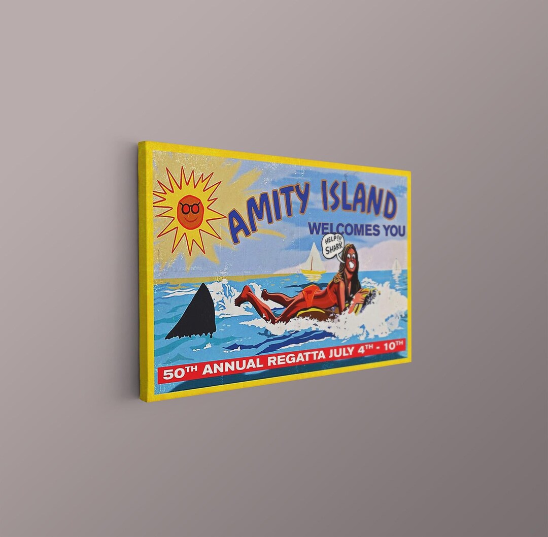 Amity Island help Shark Jaws Canvas Poster Iconic Shark Attack Scene ...