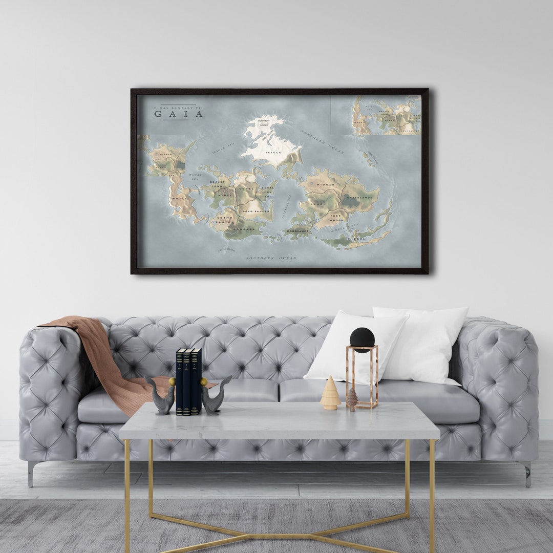 Framed Gaia Map, Gaia World Map From Final Fantasy VII - Game World Map ...