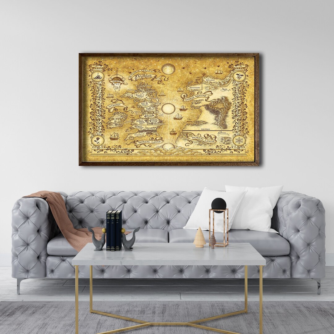 Framed ACOTAR World Map Canvas, Court of Thorns and Roses Series ...