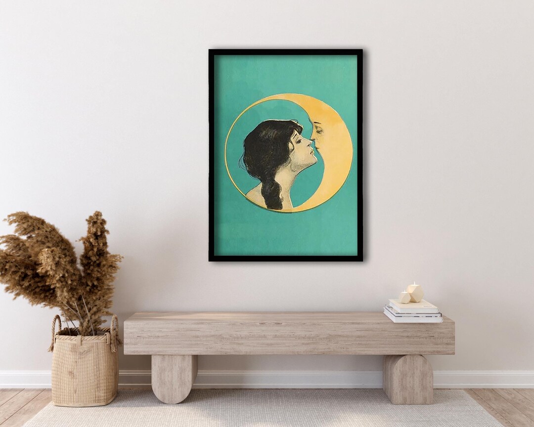 Framed Kissing Moon Canvas Poster, Dear Old Dixie Moon, Vintage Woman ...
