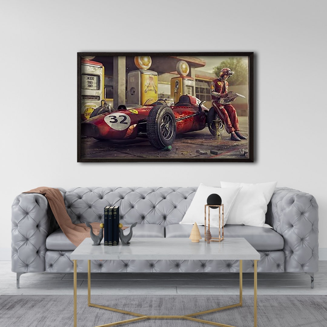 Framed Vintage Ferrari Poster, Vintage Racing Car, Racing Car Canvas ...