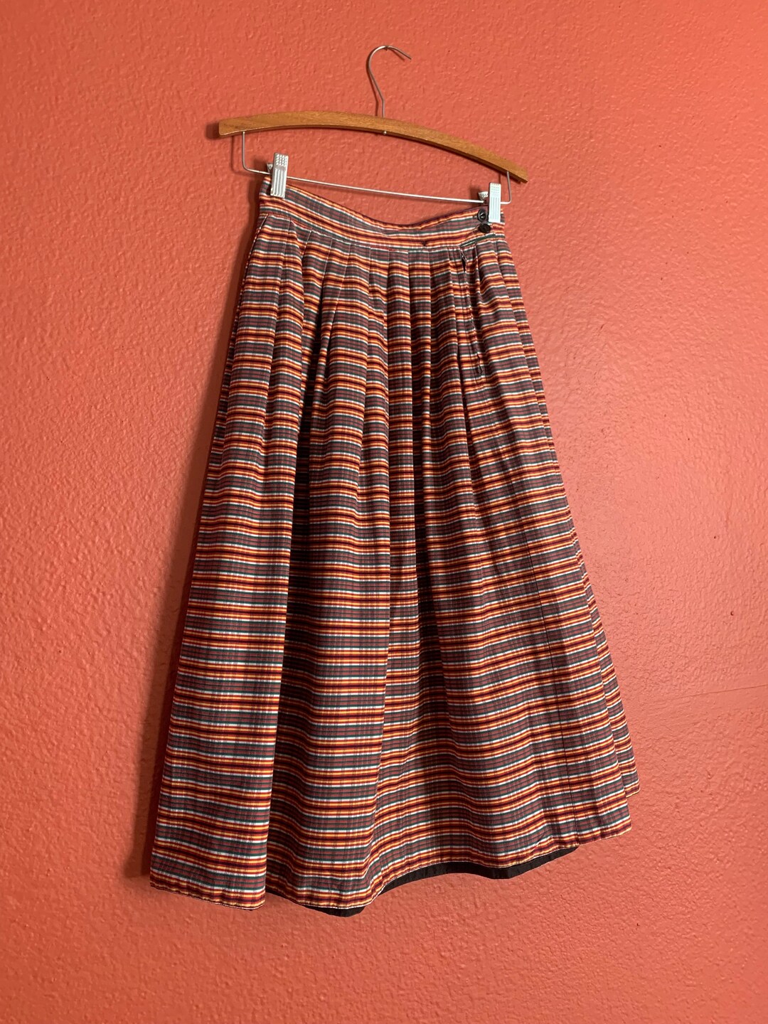 MCM 1950s Plaid Cotton Skirt: Handmade Reversible Novelty Print, Waist ...