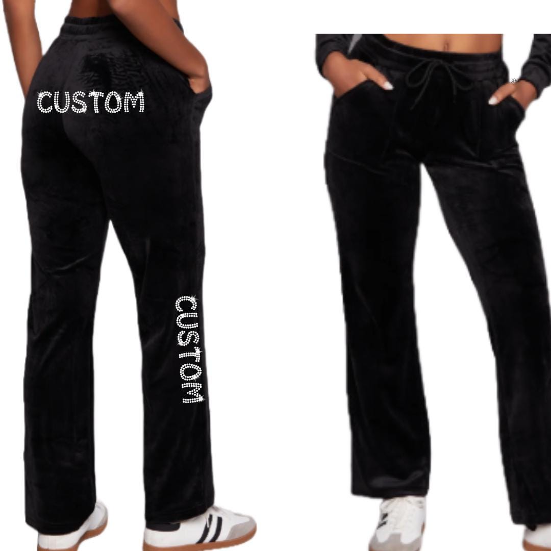 Y2k CUSTOM Bling Rhinestone Velour Sweatpants, Y2k Personalized Hoodie ...