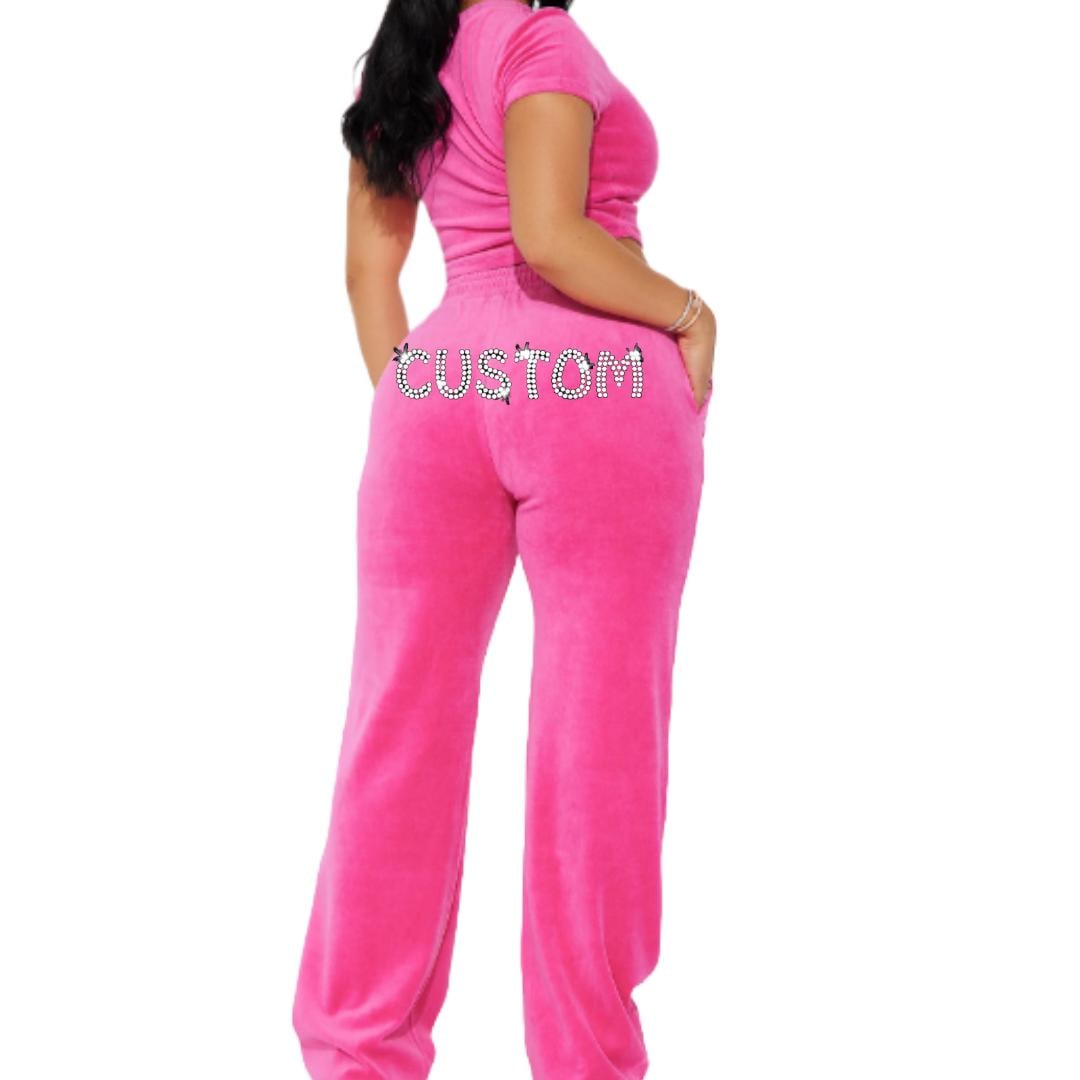 Y2k CUSTOM Bling Rhinestone Short Sleeve Velour Tracksuit, Personalized ...