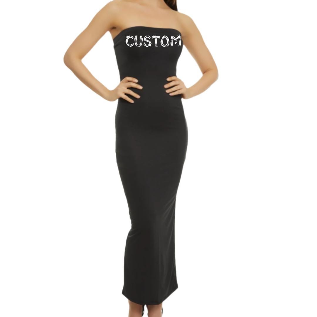 Y2k CUSTOM Bling Rhinestone Basic Maxi Tube Dress Personalized, Choose ...