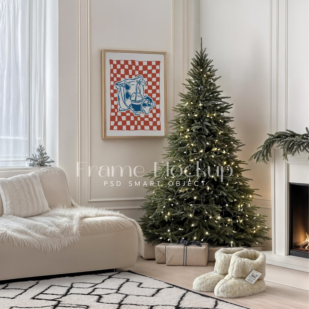 DIN A Christmas Frame Mockup With Christmas Tree, ISO Frame Mockup PSD ...