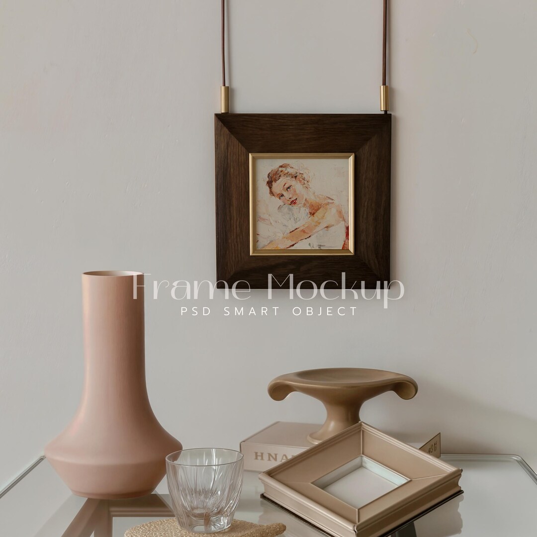 Square Frame Mockup, Wooden, Wall Art Display (PSD) - Etsy