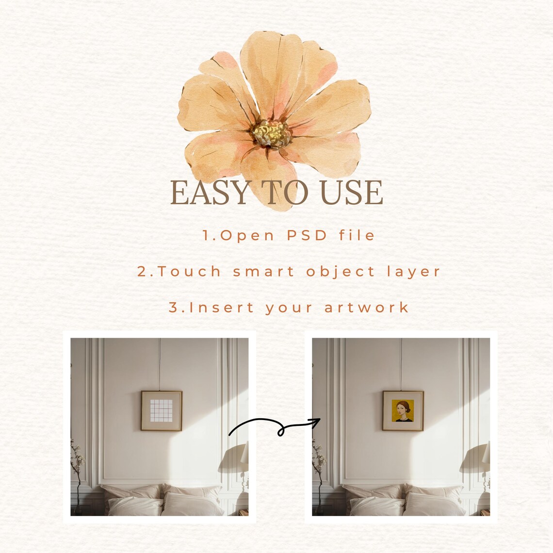 Square Frame Mockup, Bedroom Scene, Wood Floater PSD (digital Download ...