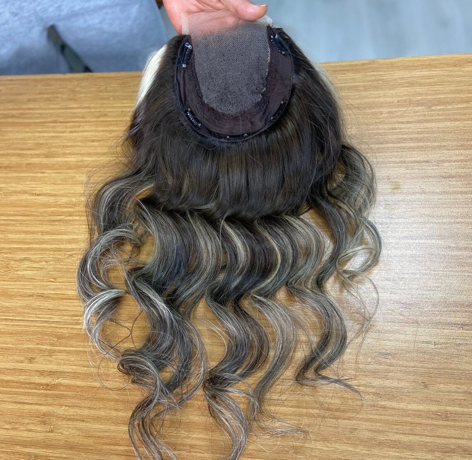 6x6" Lace Base Topper | Ash Blonde Balayage | Luxury Human Hair Topper ...