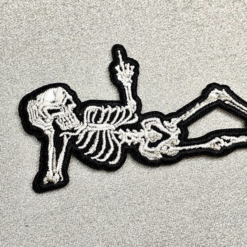 Skeleton Middle Finger Patch DIY Embroidered Iron on Patch for Clothes ...