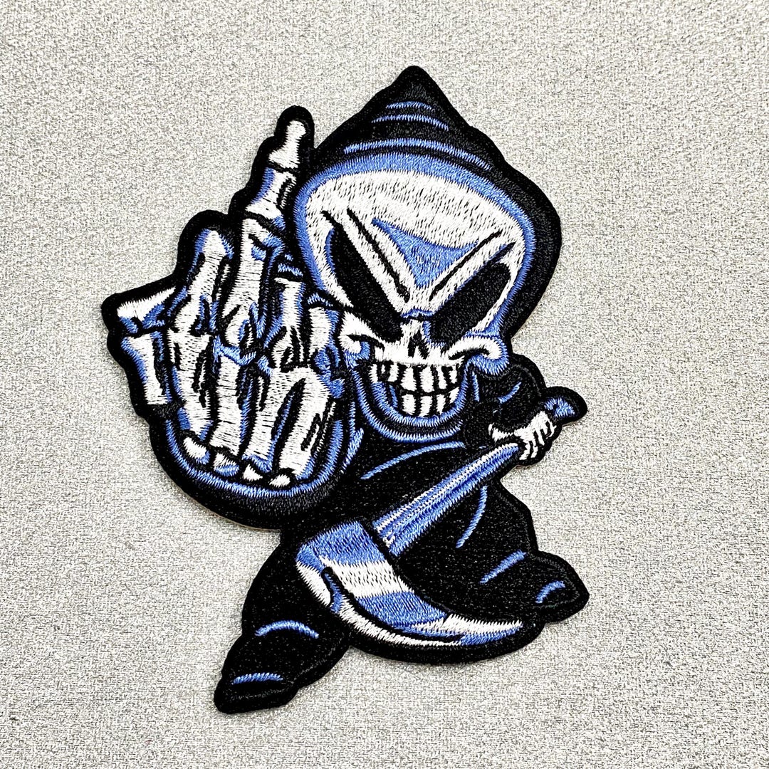 Grim Reaper Skeleton Middle Finger Patch B DIY Embroidered Iron on ...
