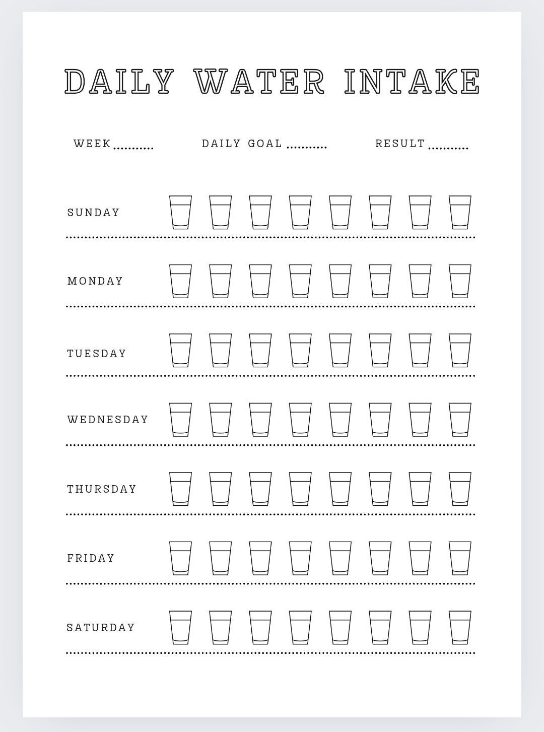 Water Intake Template , Fitness, Organization digital Download - Etsy