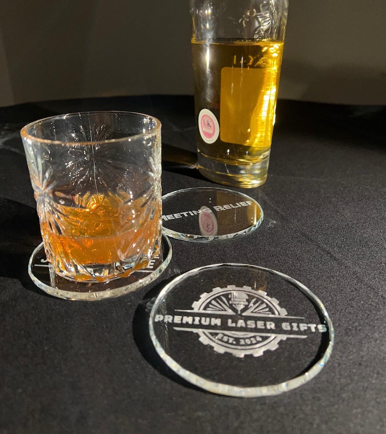 Crystal Glass Custom Coasters Laser Etched Company Logo Great Corporate ...
