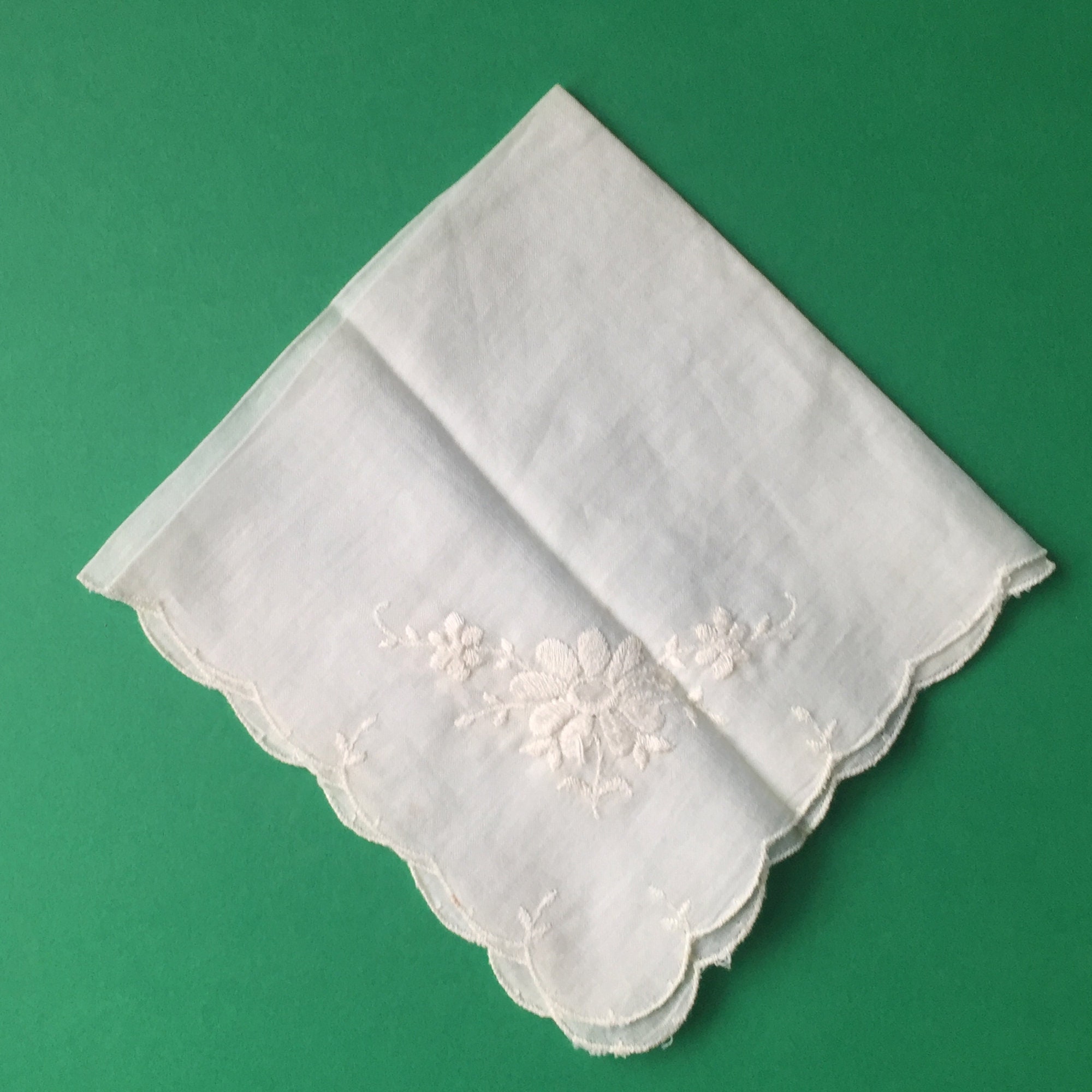 Vintage Linen Handkerchief, Hand Embroidered With Flowers in Four ...