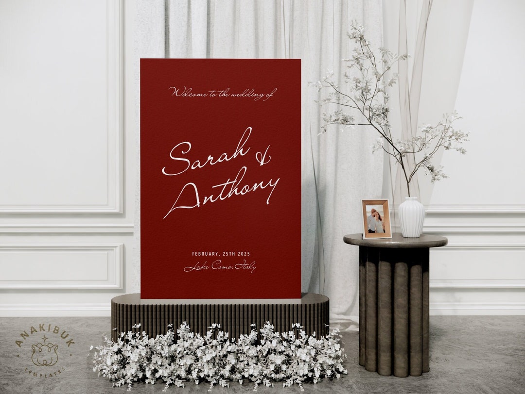 Dramatic Red Wedding Welcome Sign Template: Elegant Minimalist Design ...