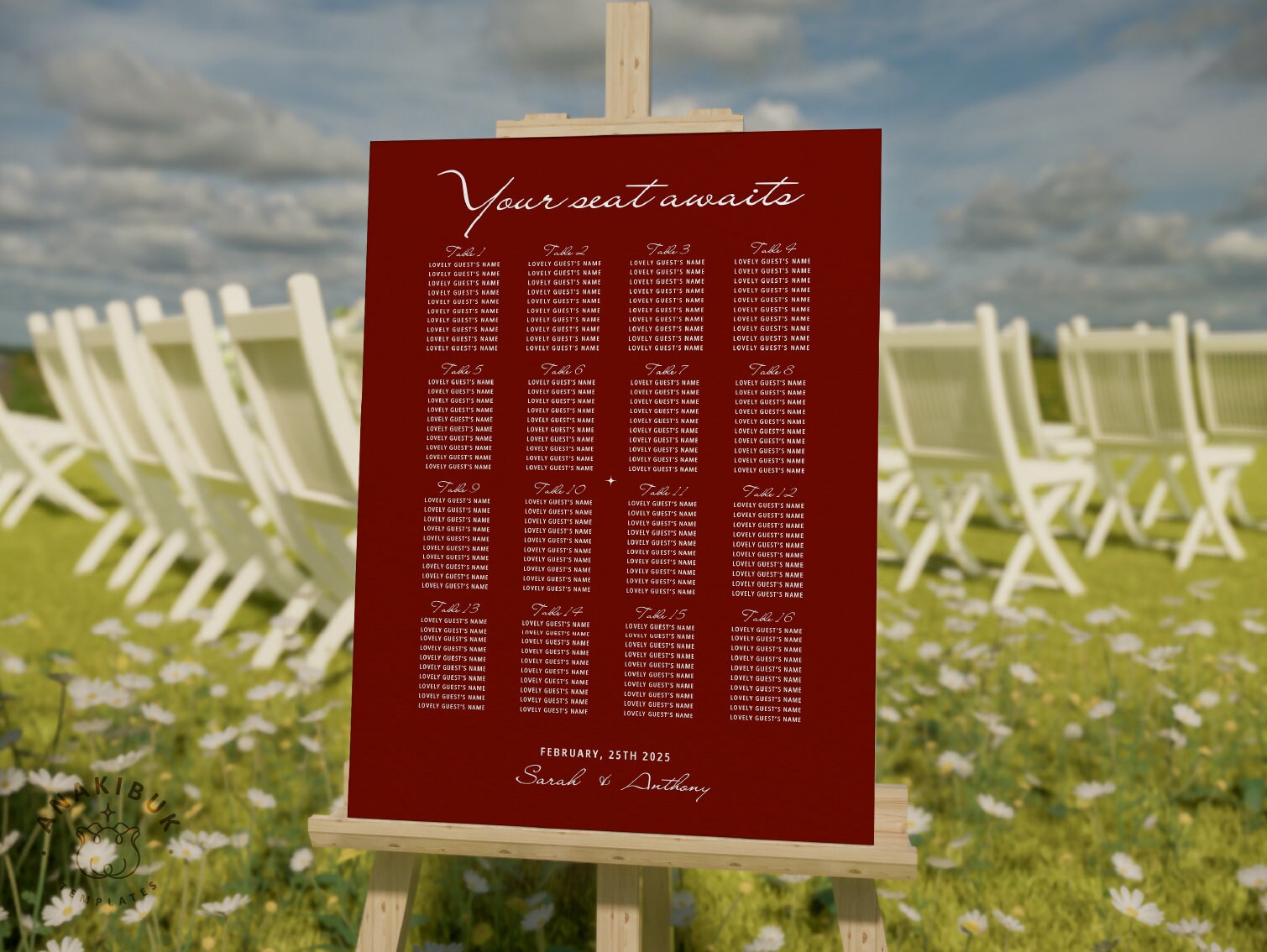 Modern Wedding Seating Chart Sign Template Dramatic Red Vintage Classic ...