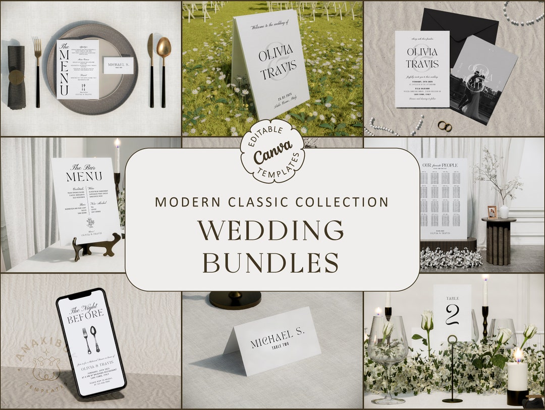 Modern Classic Wedding Invitation Suite Template: Elegant Minimalist ...