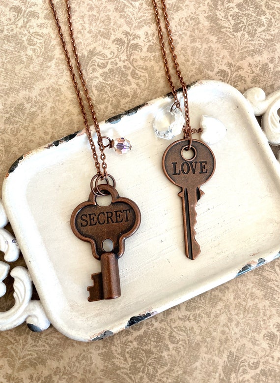 Alida Antique Copper Key Necklaces Secret Key Love Key Shabby Key Necklace Key Charm Necklace Etsy