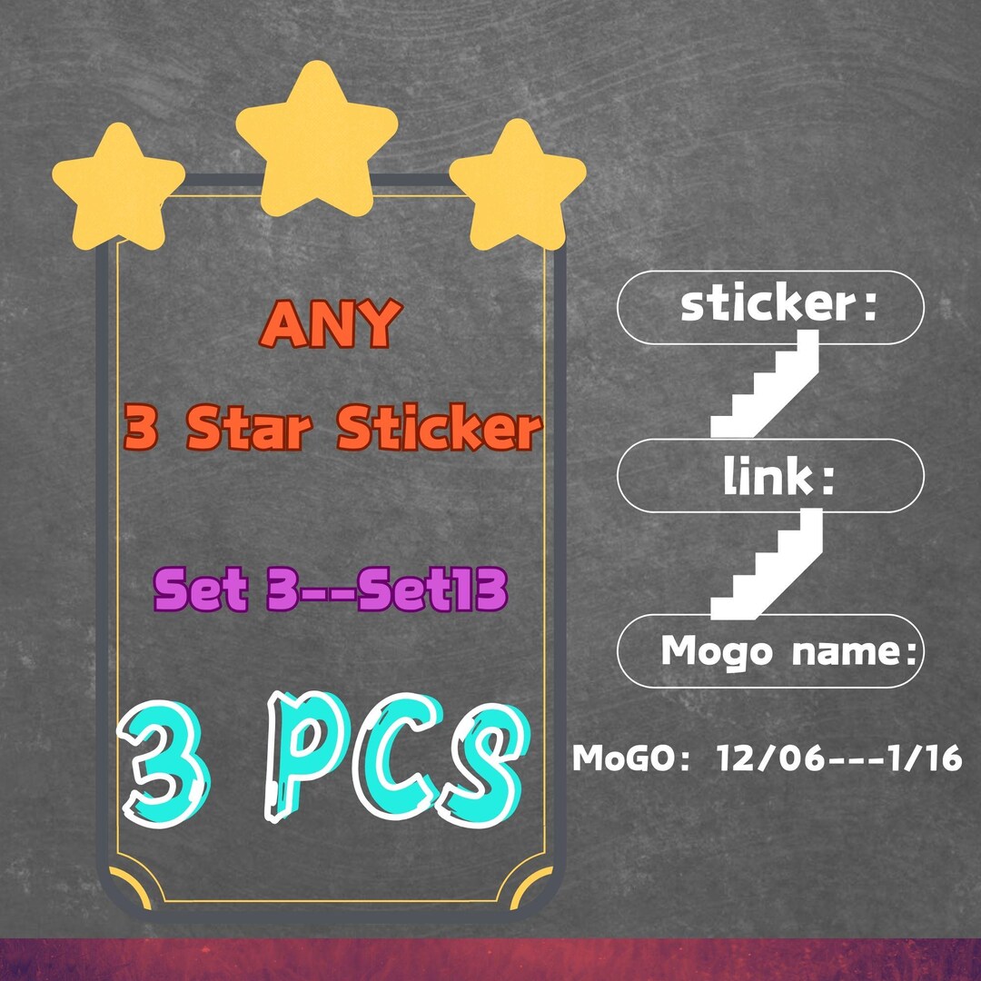 Moonopo Go 3 Star Sticker3pcs ,mogo 3 Satr Sticker Card,3 Star Sticker ...