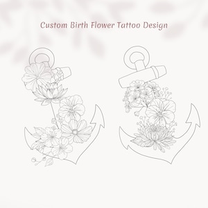 Customized Anchor Birth Flower Design, Tattoo Art Sketch, Sailor Anchor ...