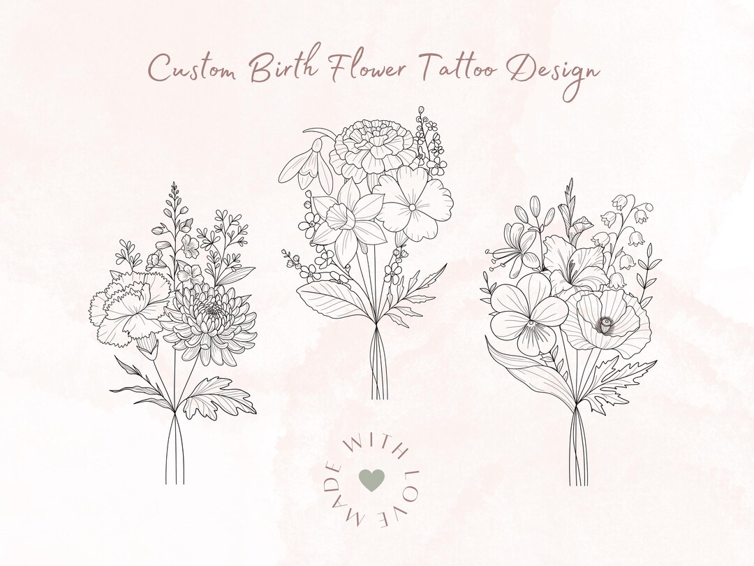 Custom Birth Flower Tattoo, New Collection, Personalized Fine Line ...