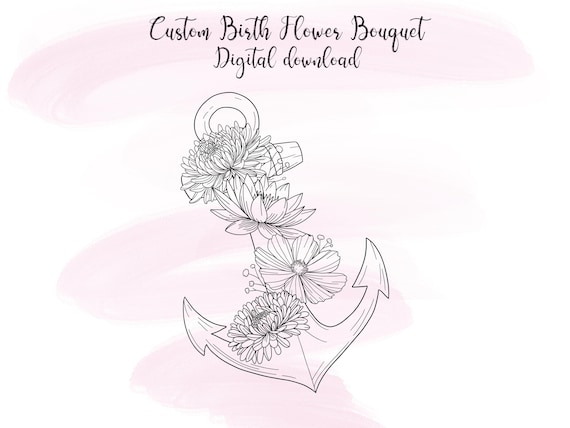 Anchor And Flower Drawings Cross Stitch Kit Neon Scattered Floral