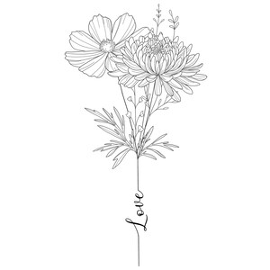 Custom Family Flower Bouquet, Line Flower, Family Personalized Tattoo ...