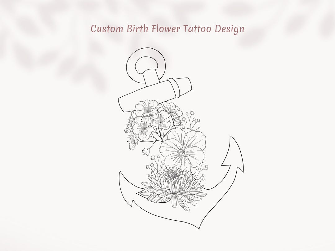 Customized Anchor Birth Flower Design, Tattoo Art Sketch, Sailor Anchor ...