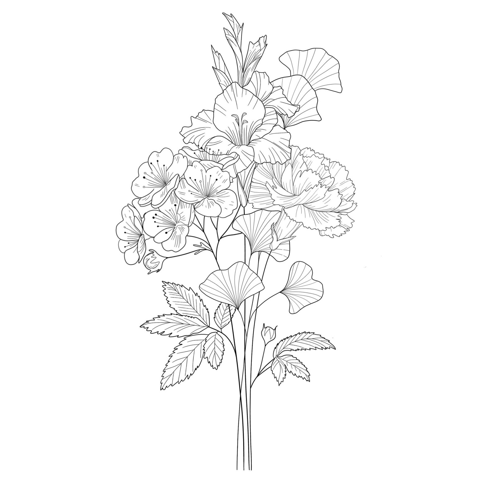 Birth Month Floral Line Art, Custom Delicate Birth Flower Tattoo ...