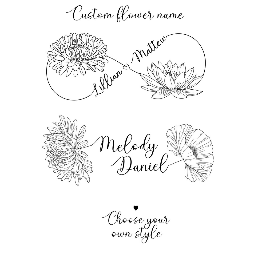 Custom Floral Name Design, Two Names Birth Month, Custom Lovers Gift ...