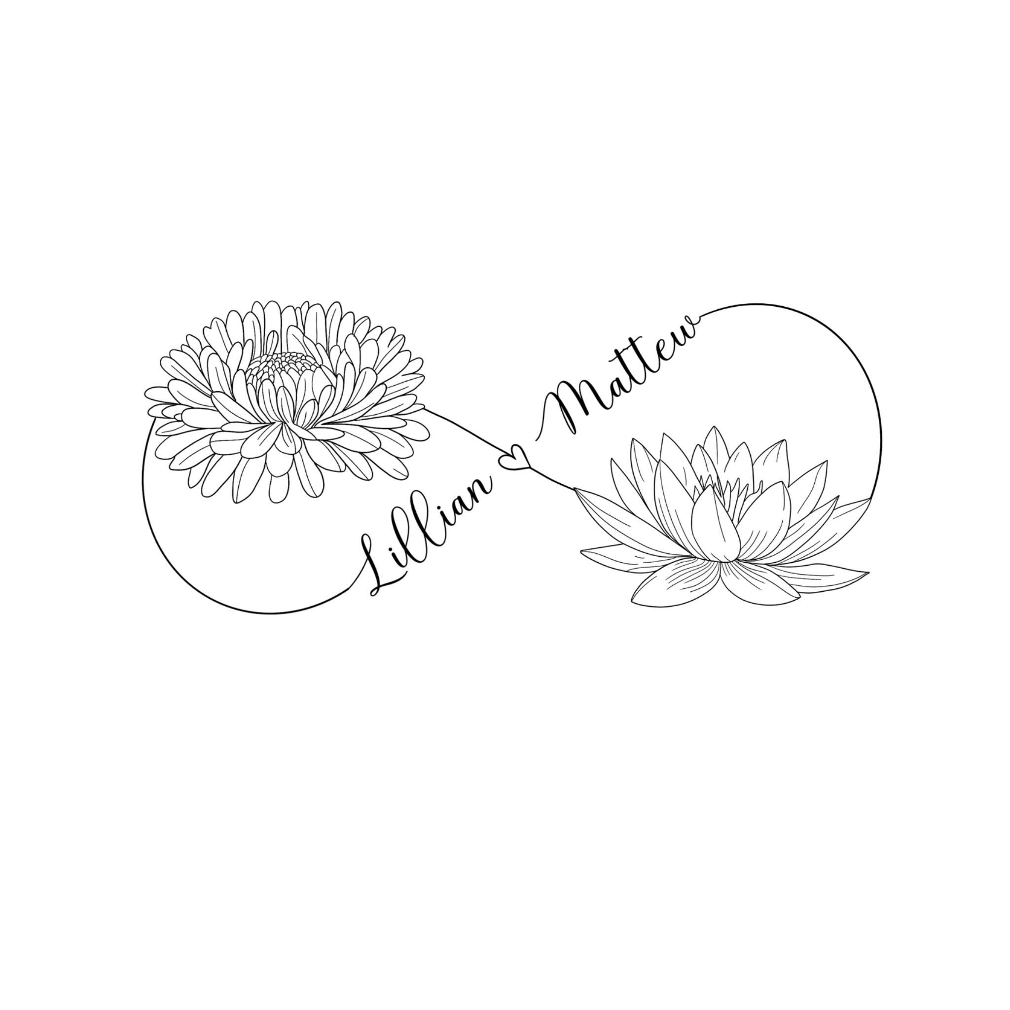 Custom Floral Name Design, Two Names Birth Month, Custom Lovers Gift ...