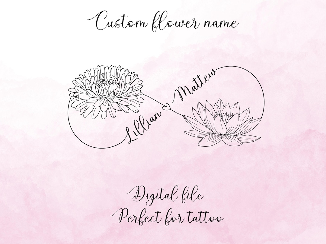 Personalised Two Names Floral Infinity Tattoo, Birth Month Flowers ...