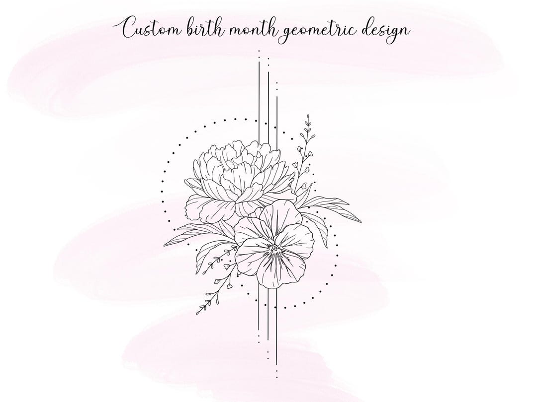 Custom Geometric Birth Flower Tattoo Design, Customizable Birth Month ...