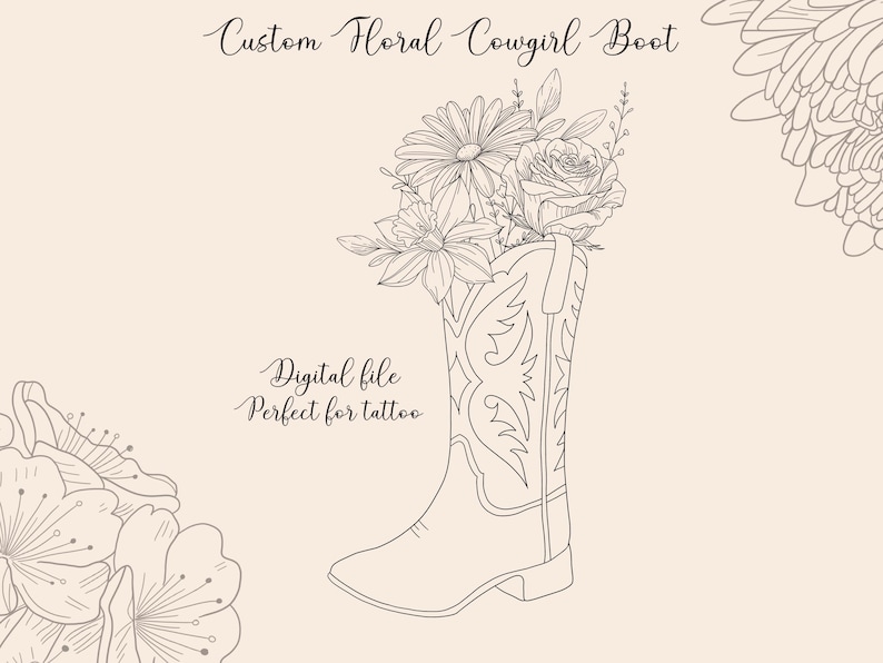 Custom Birth Flower Cowgirl Boot, Custom Flower Western Tattoo, Floral ...
