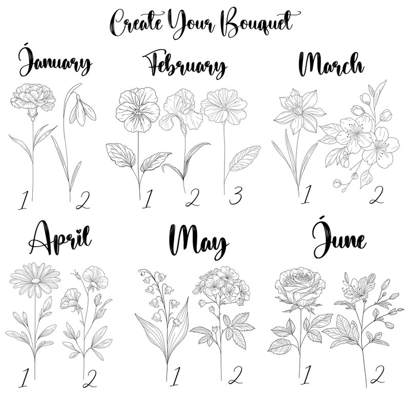 Custom Delicate Birth Flower Tattoo, Wildflower Birth Month Tattoo ...