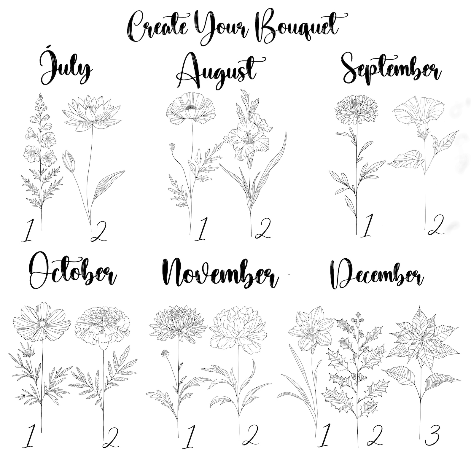 Custom Delicate Birth Flower Tattoo, Wildflower Birth Month Tattoo ...