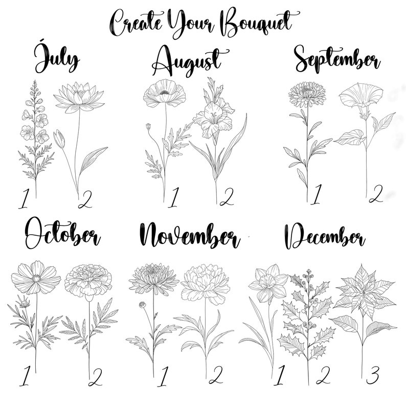 Custom Delicate Birth Flower Tattoo, Wildflower Birth Month Tattoo ...