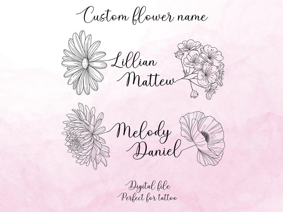 Personalized Birth Flower Tattoo Design: Couple Names, Custom Floral ...