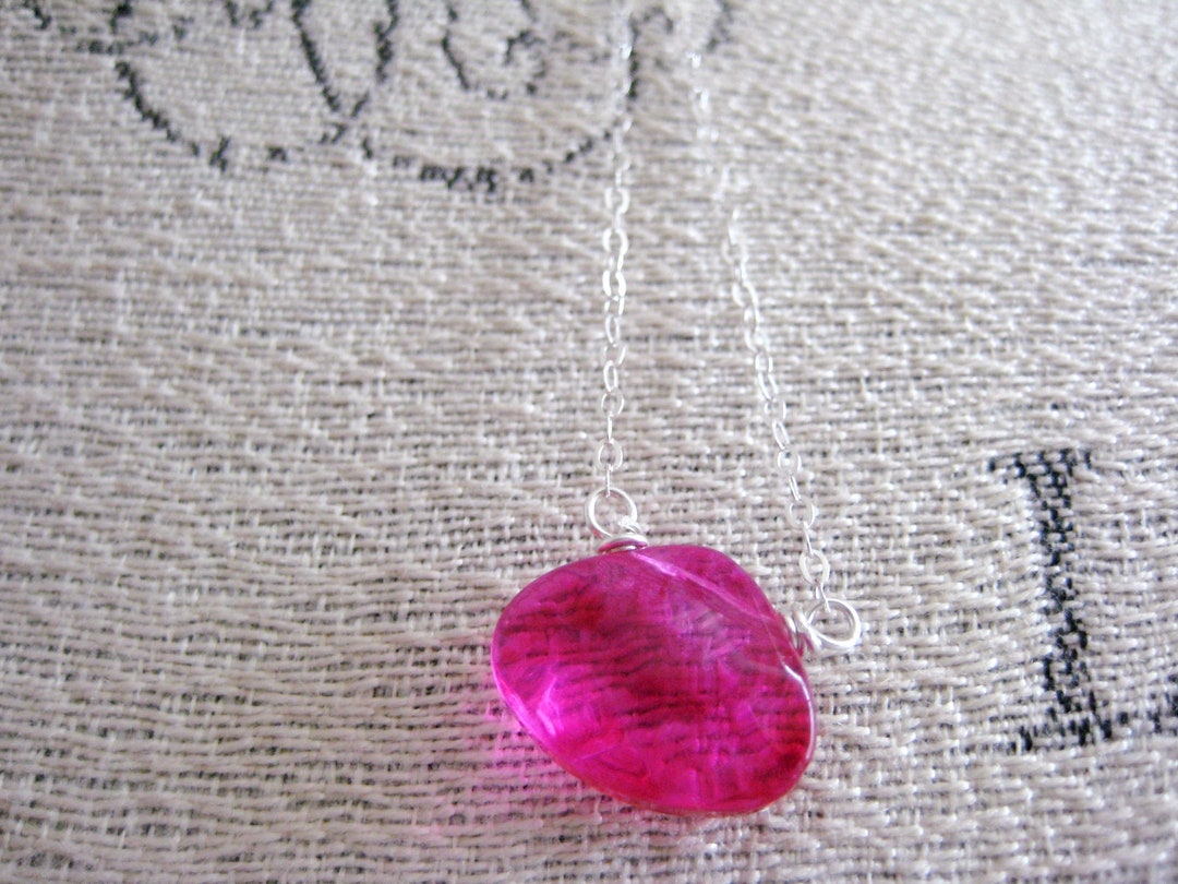 Hot Pink Crystal Necklace- Crystal Silver Chain Necklace, Pink Crystal ...