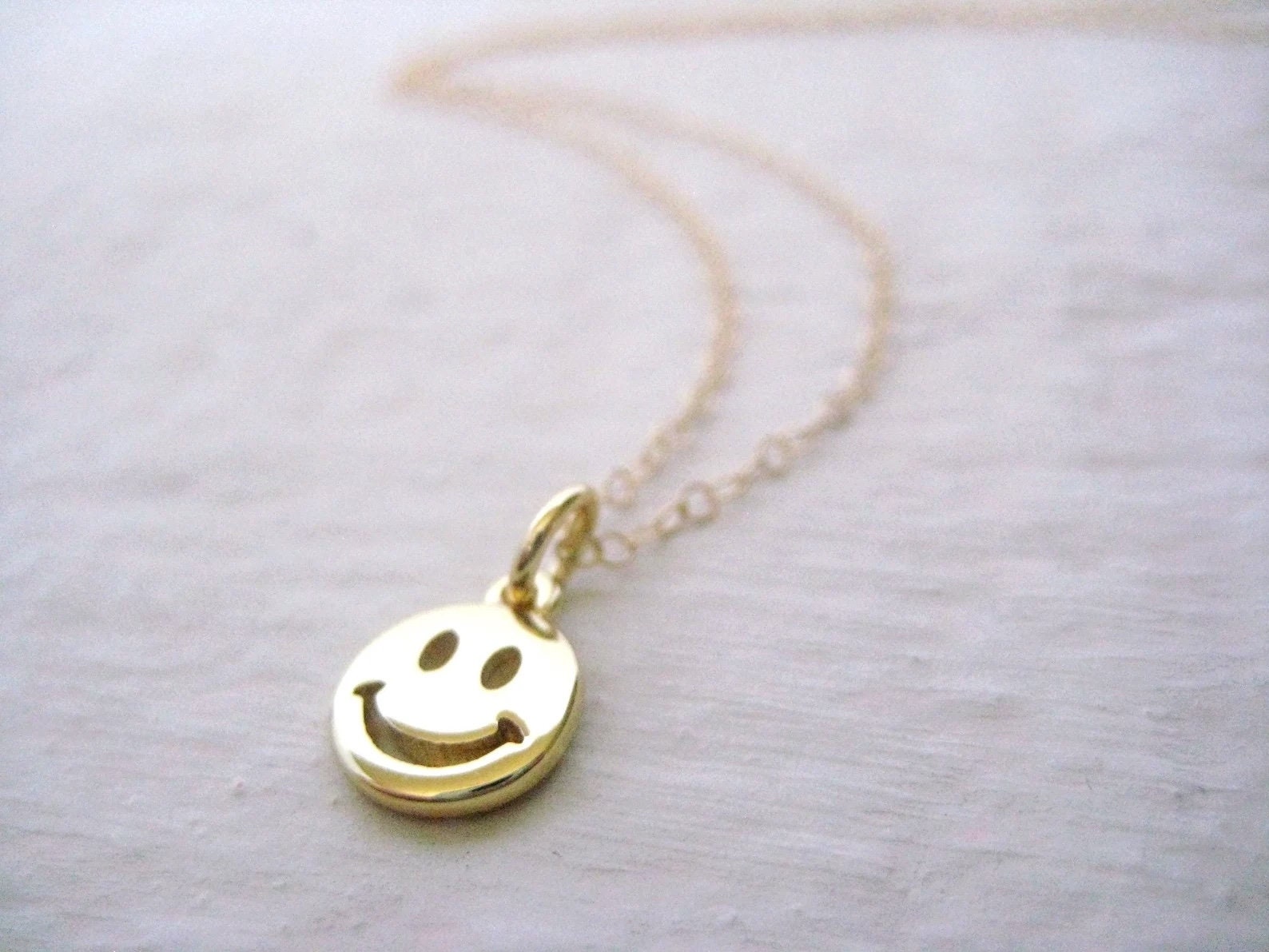 Gold Smiley Face Necklace Gold Happy Face Necklace Smiley - Etsy