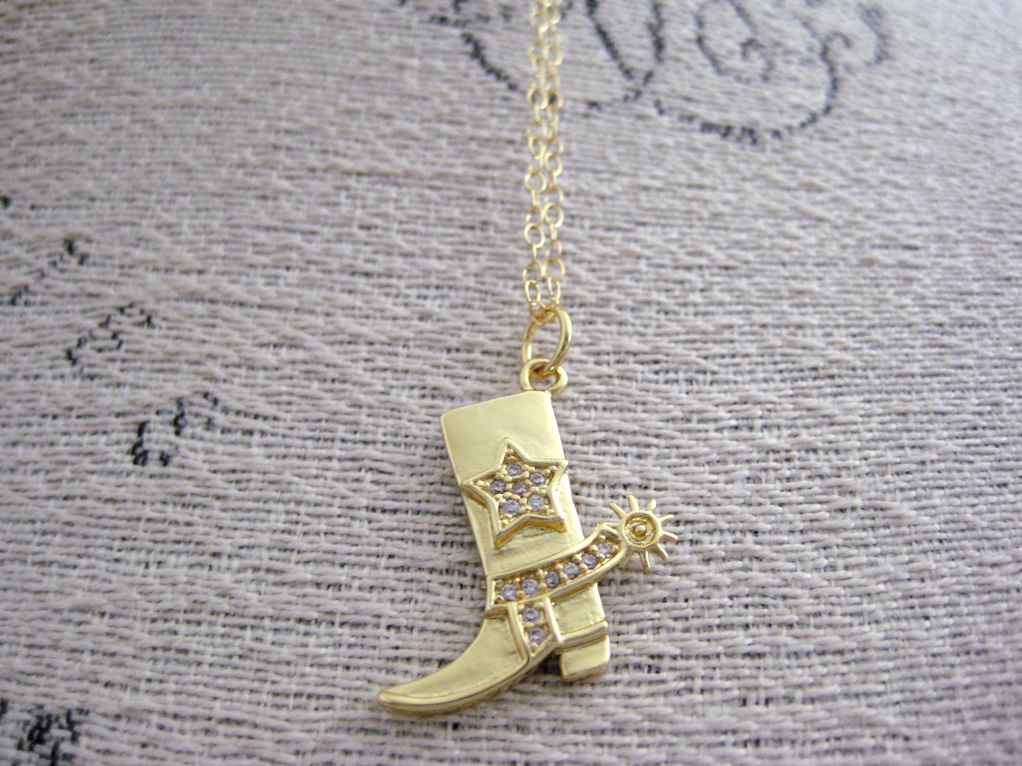 Gold Cowboy Boot Necklace Pave Cowboy Boot Necklace, Gold Western Boot ...