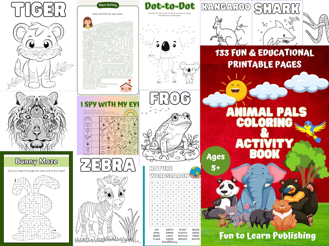 133 Page Animal Pals Coloring & Activity Book for Ages 5+ - Etsy